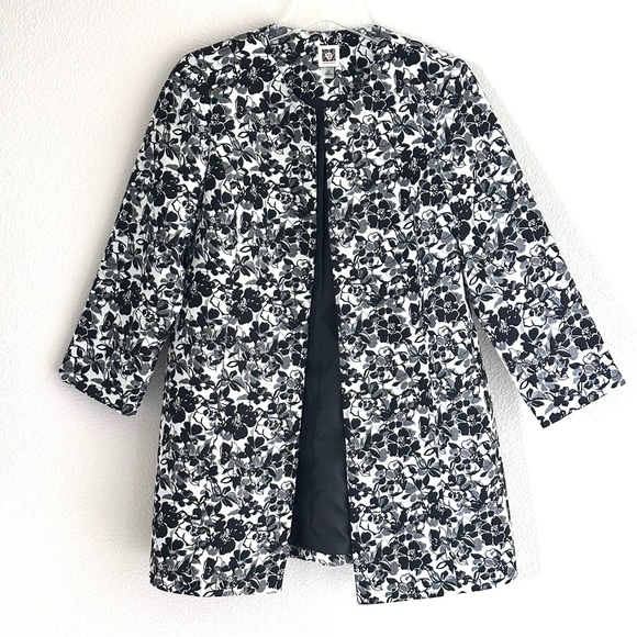 Anne Klein | Jackets & Coats | Anne Klein Black And White Floral Long ...